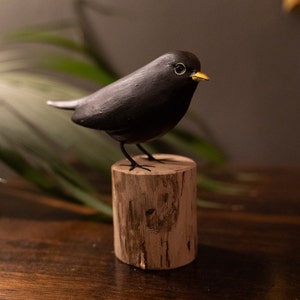Wooden Blackbird on Log Hand Carved & Painted - Etsy