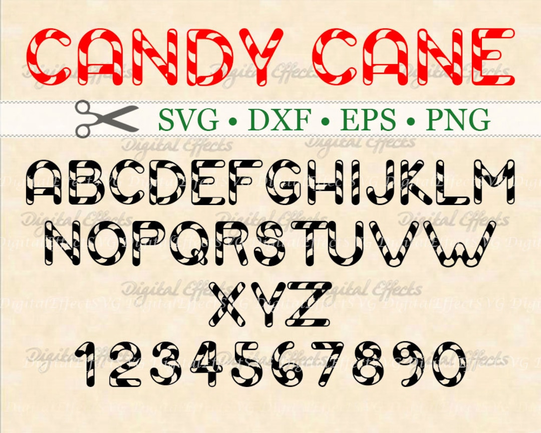 CANDY CANE SVG Font, Svg Dxf, Eps, Png; Candy Cane Letters & Numbers ...