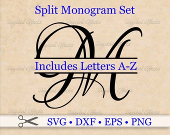 Fancy Split Letter MONOGRAM Svg Dxf Eps Png Files Flourish | Etsy