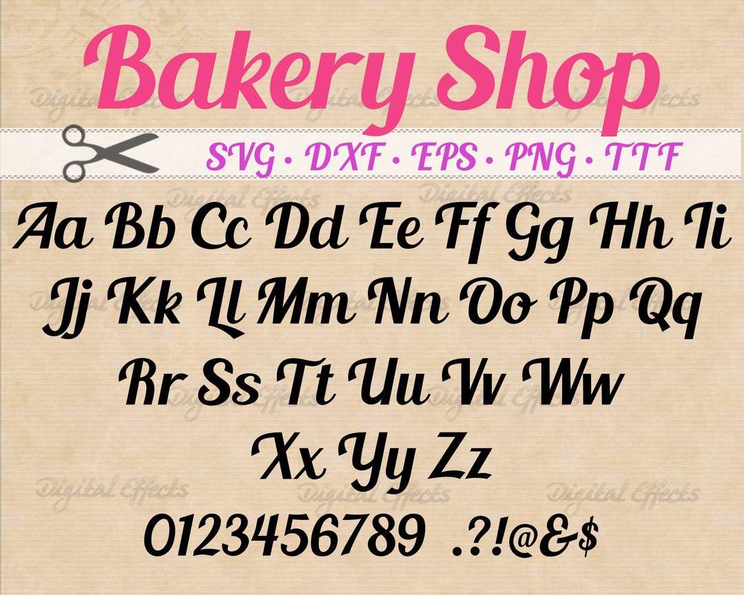 Bakery Shop Script Font, Retro Font, TTF, Svg, Dxf, Eps, Png; Fancy ...
