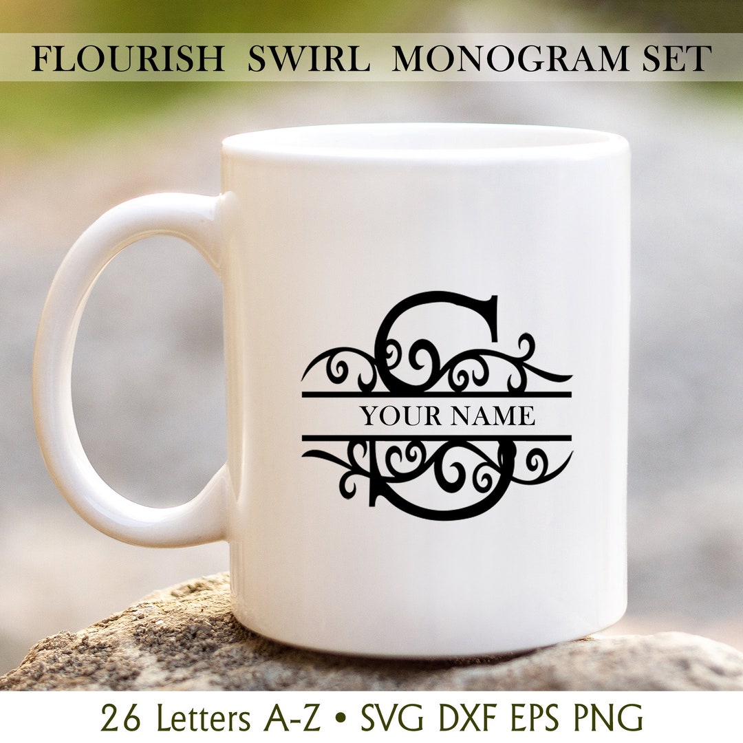 Flourish Swirl Split MONOGRAM Svg, Dxf, Eps, Png Files, Split Font ...