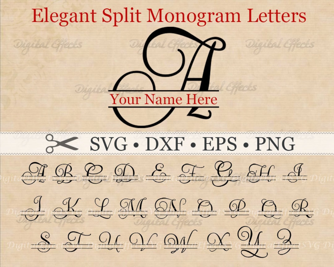 Elegant Script SPLIT MONOGRAM Svg, Dxf, Eps, Png Files, Script Split ...