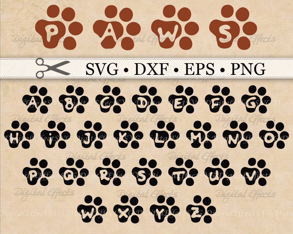 PAW PRINT SVG Files Eps Dxf & Png Files Paw Print Letters | Etsy