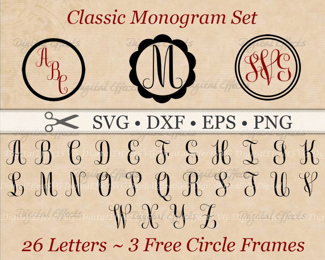 Fancy Monogram SVG, Dxf, Eps, Png, Cursive Svg Font, Classic Monogram ...