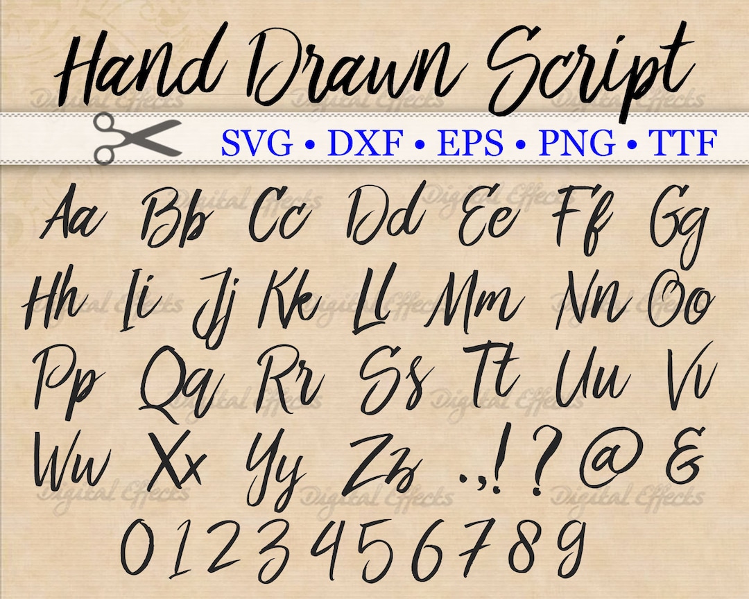 HAND DRAWN Font, Script Font, Handwritten Font, Dxf, Eps, Png; Brush ...