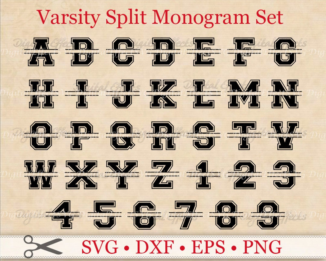 VARSITY SPLIT MONOGRAM Svg, Dxf, Eps, Png Files, Varsity Split Alphabet ...
