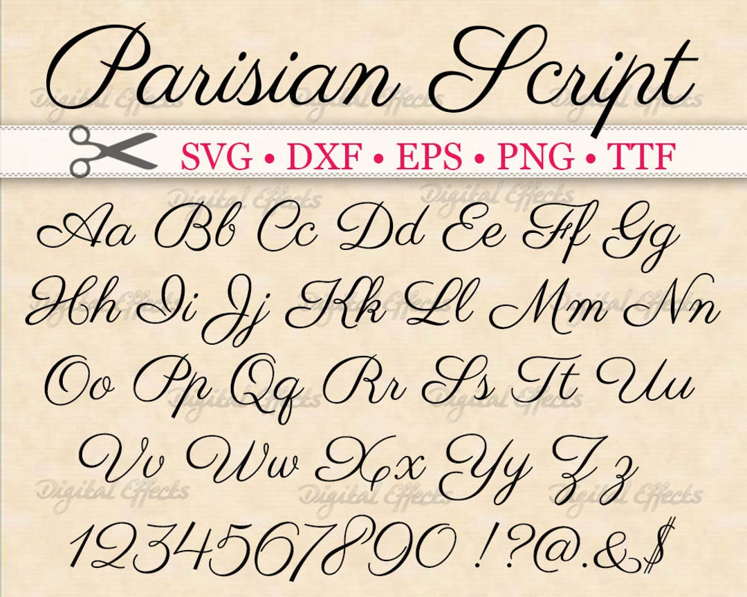 Parisian Script Font TTF, Svg, Dxf, Eps, Png, Fancy Script Font ...