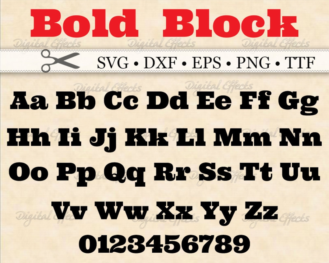 BOLD BLOCK Font TTF, Svg, Dxf, Eps, Png Files, Bold Serif Block Digital ...