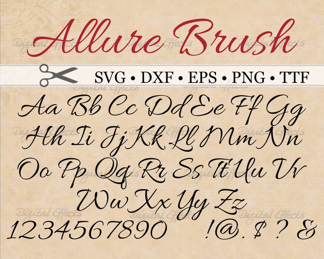 ALLURE BRUSH Script Font, Cursive Font Svg, Dxf, Eps, Png, TTF ...