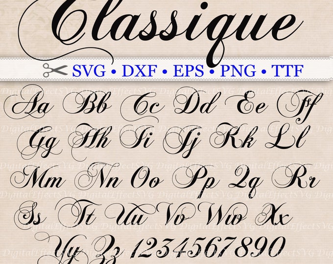 Classique Script SVG, Fancy Script Monogram Font Svg, Dxf, Eps, Png ...