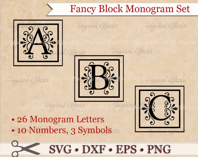 FANCY BLOCK MONOGRAM Svg Dxf Eps & Png Files Regal Inspired | Etsy