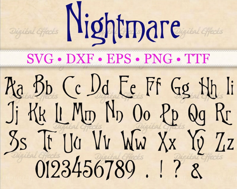 NIGHTMARE Font; Svg Dxf, Eps, Png, TTF Files, Halloween Font, Gothic ...