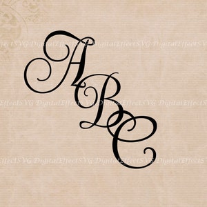 ELEGANT Script Font Monogram Svg, Dxf, Eps, Png; Digital Monogram DIY, Fancy Script, Cursive ...