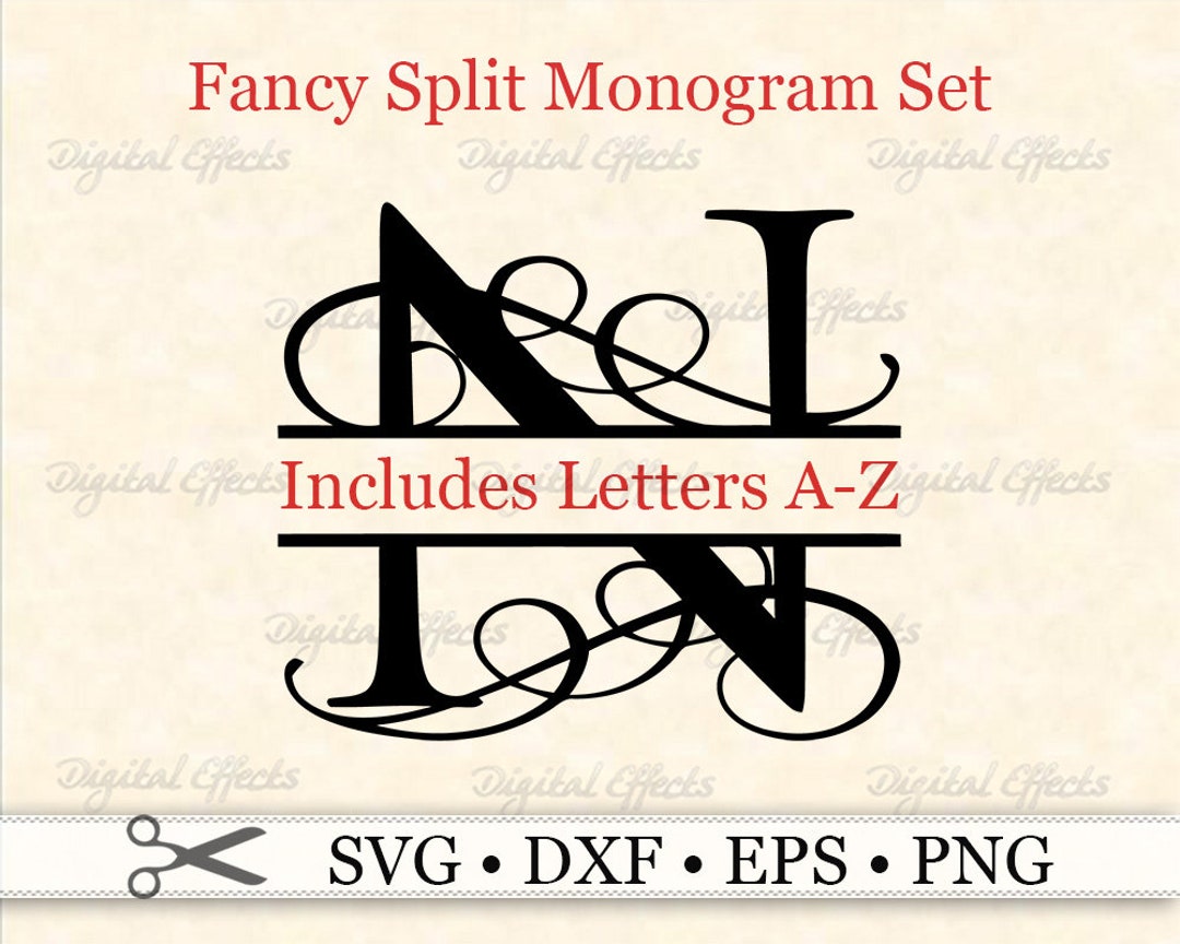 Fancy Split Letter MONOGRAM Svg, Dxf, Eps, Png Files, Flourish Wedding ...