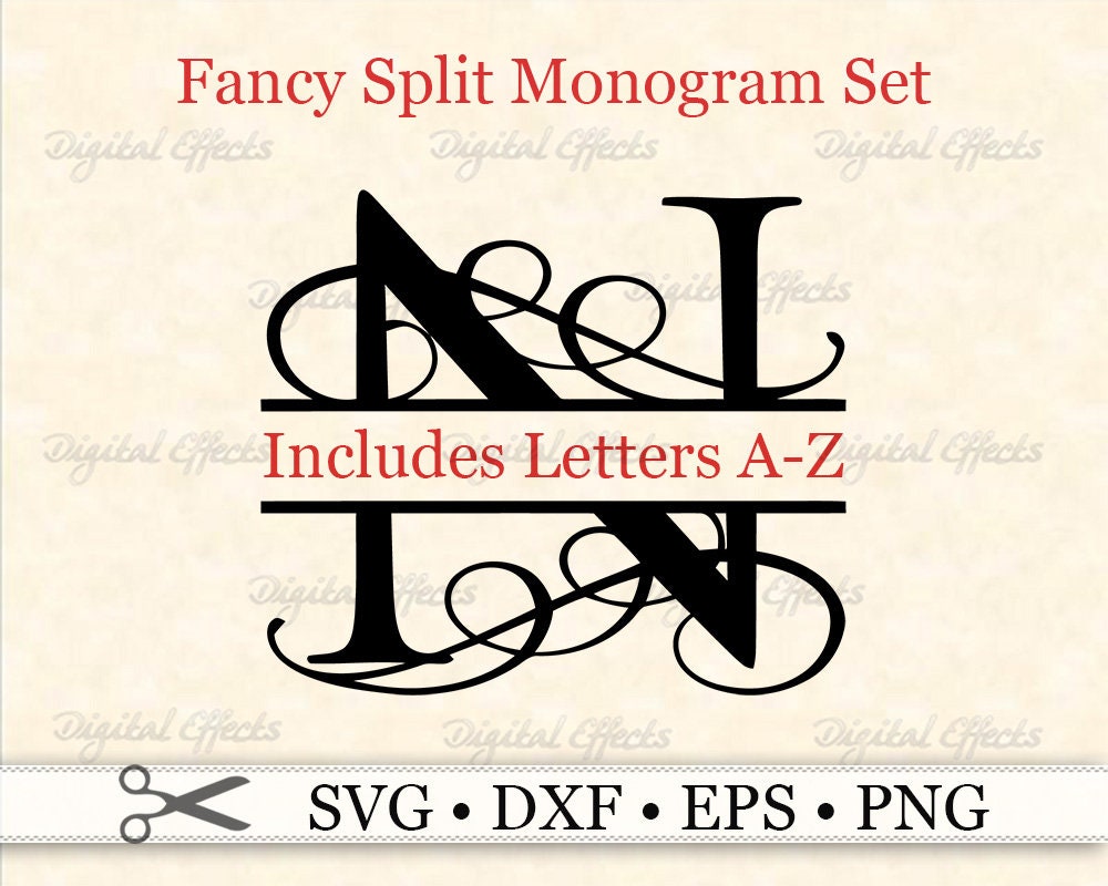 Fancy Split Letter MONOGRAM Svg Dxf Eps Png Files Flourish | Etsy