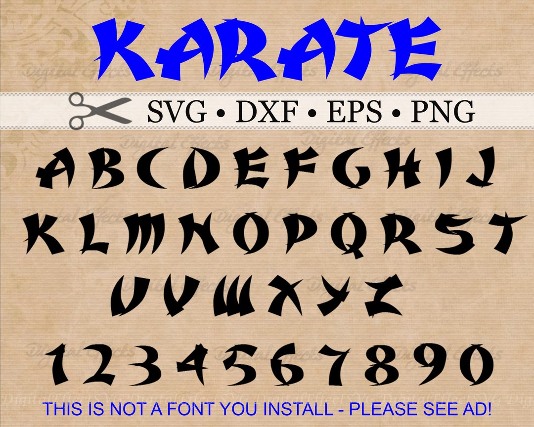 KARATE Font Svg Dxf, Eps, Png; Asian Monogram SVG Letters & Numbers ...