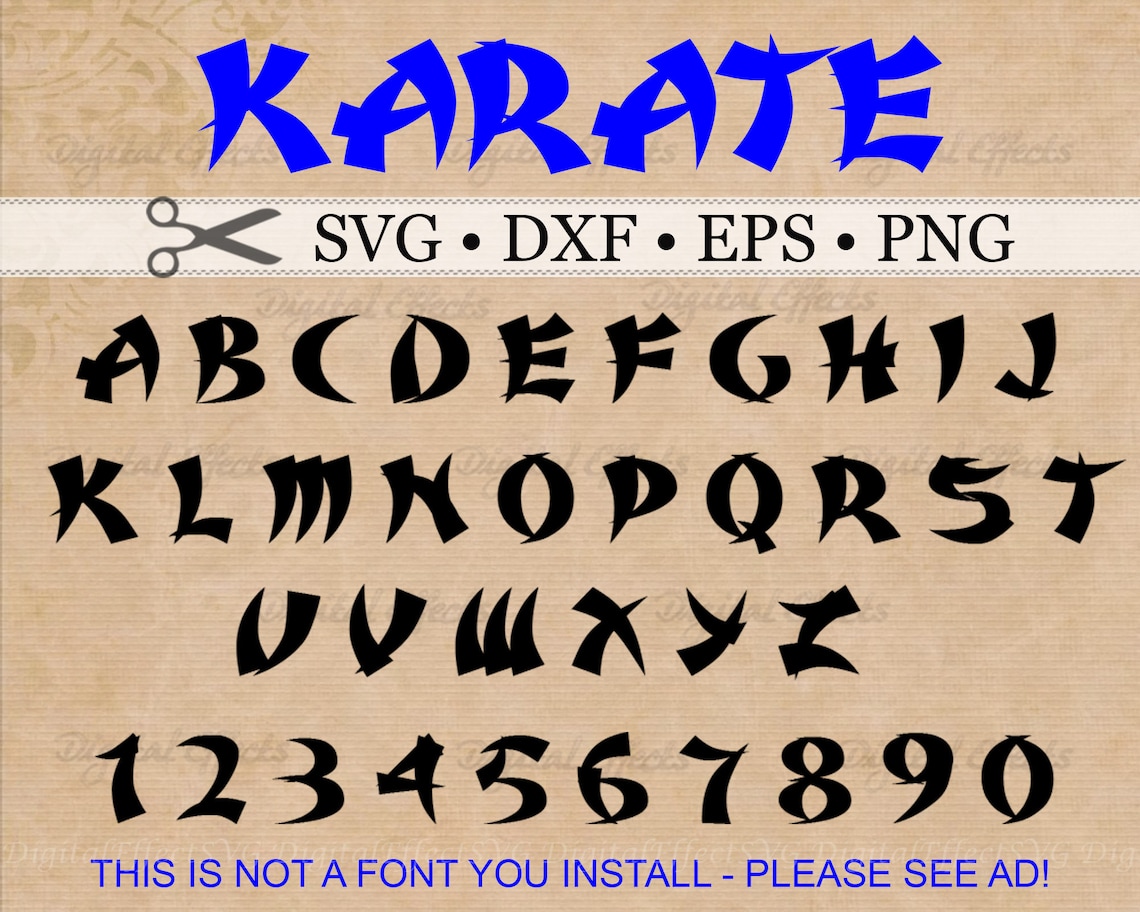 KARATE Font Svg Dxf, Eps, Png; Asian Monogram SVG Letters & Numbers ...