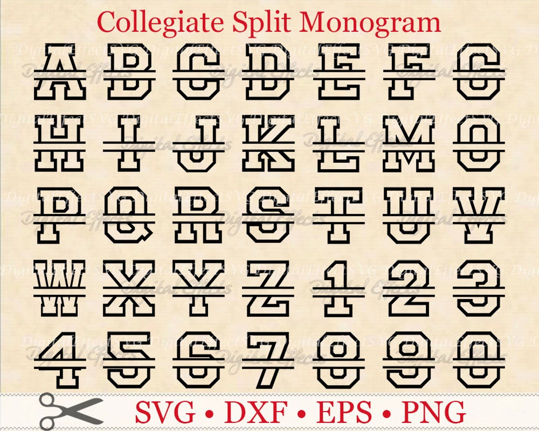COLLEGIATE SPLIT MONOGRAM Svg, Dxf, Eps, Png Files, Collegiate Split ...