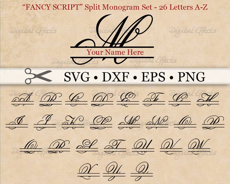 FANCY SPLIT Wedding MONOGRAM Svg Dxf Eps Png Files Script | Etsy