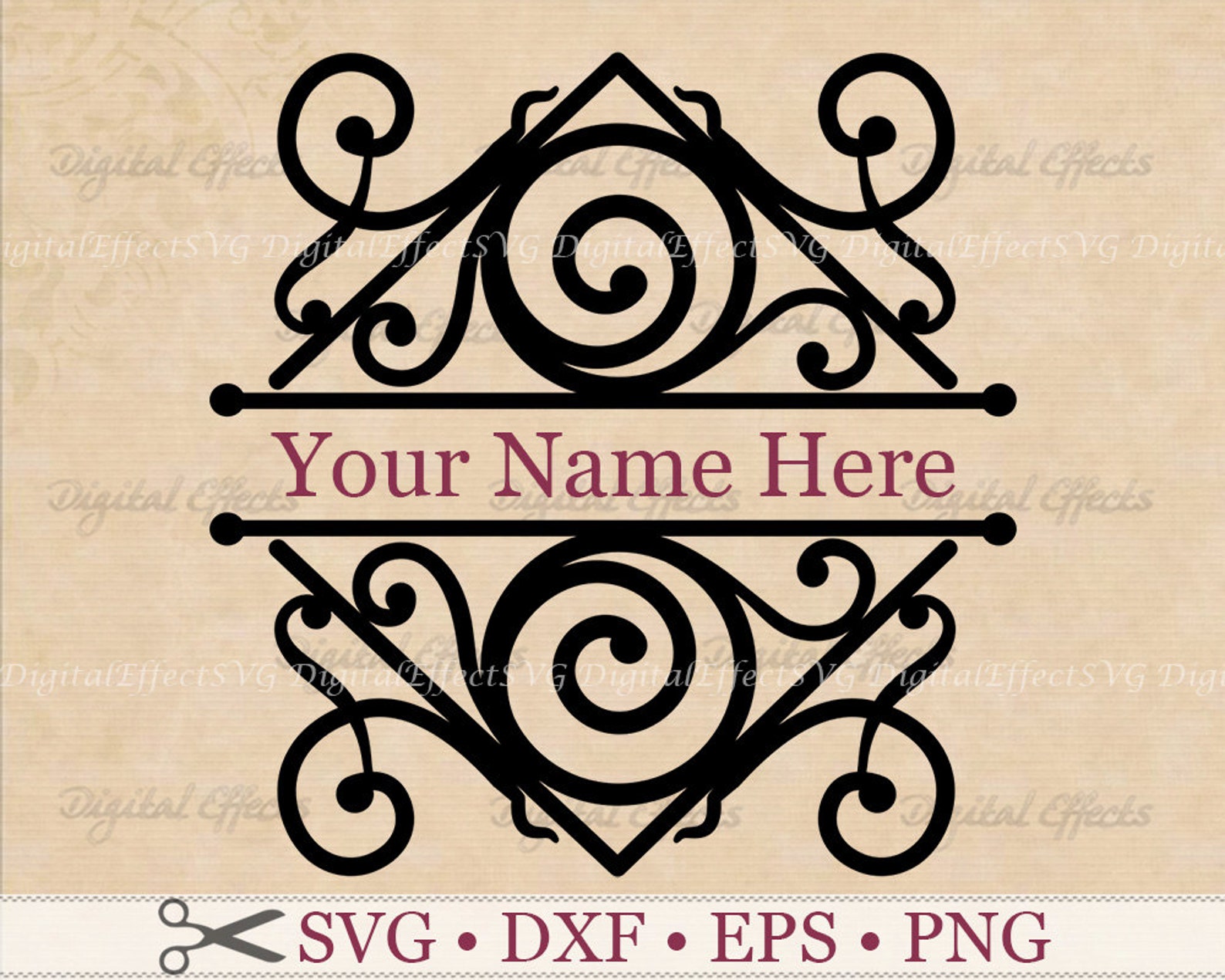 SPLIT MONOGRAM Frame Svg, Eps, Dxf, Png, Vintage Flourish Frame ...