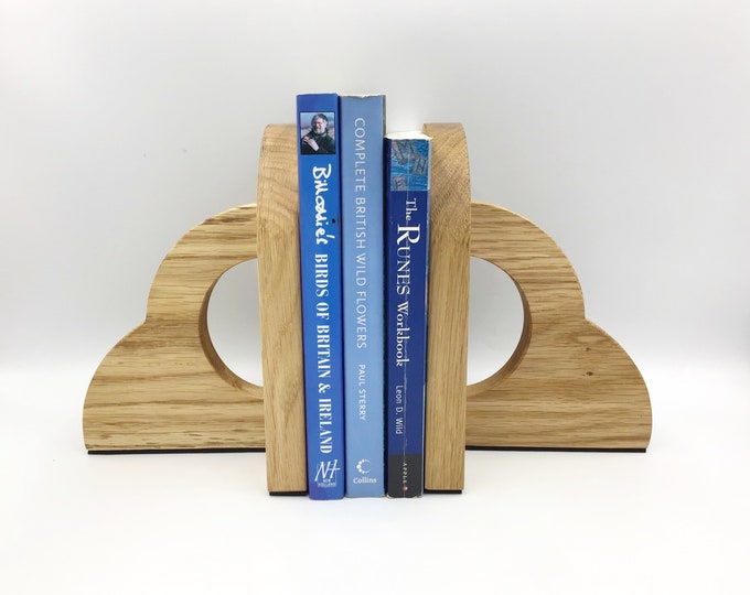 Solid Oak Wood Bookends. Natural Light Oak or Dark Oak Wood Stain. Anti ...
