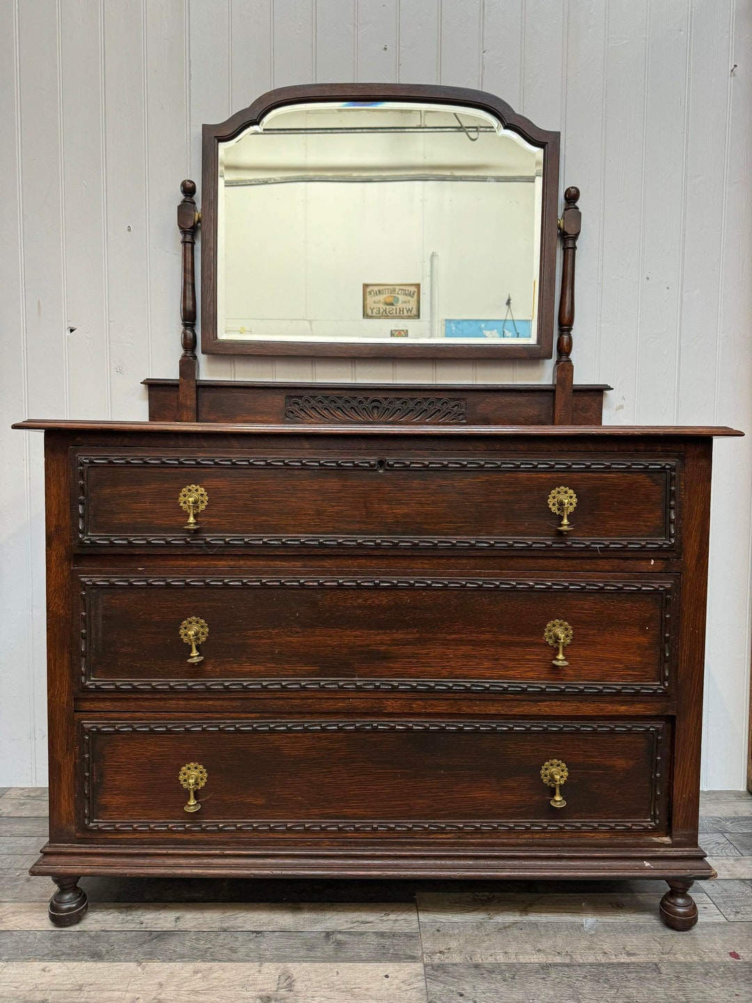 Vintage Oak Chest of Drawers Dressing Table & Mirror Ready to Upcycle ...