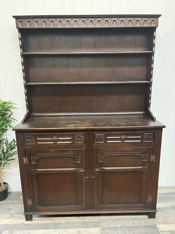 Custom painted upcycled furniture. Vintage carved 2 door Welsh DRESSER plate display Etsy