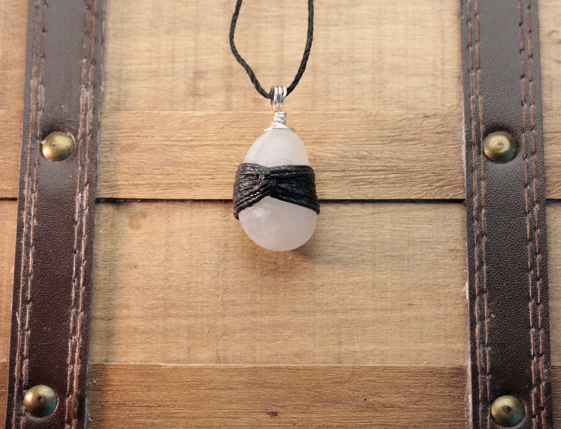 Bound Stone Pendant White Quartz Stone Bound in Black Hemp - Etsy