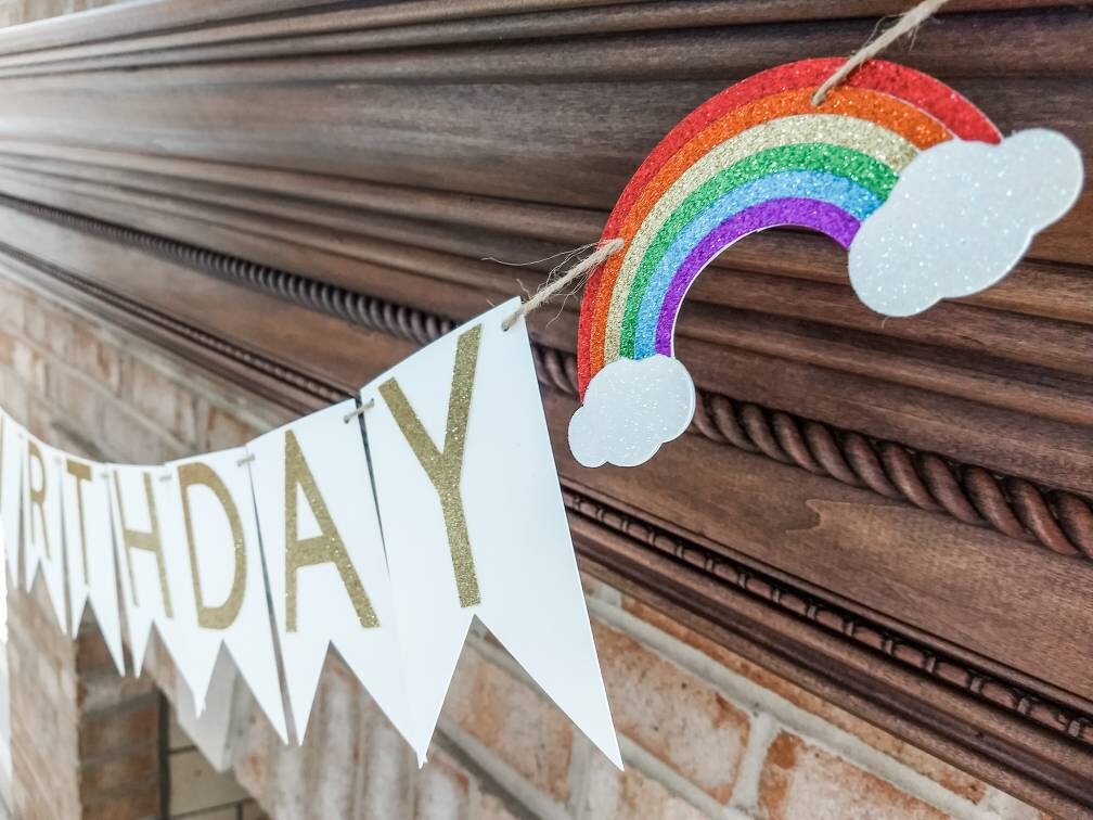 Rainbow Happy Birthday Banner Rainbow Birthday Decorations | Etsy