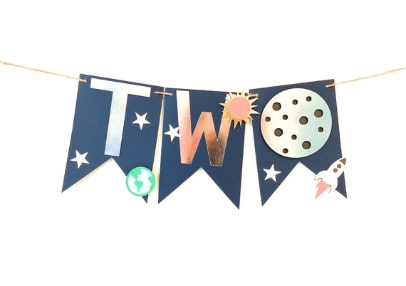 Space Banner Space Birthday Party Decorations Two the Moon - Etsy