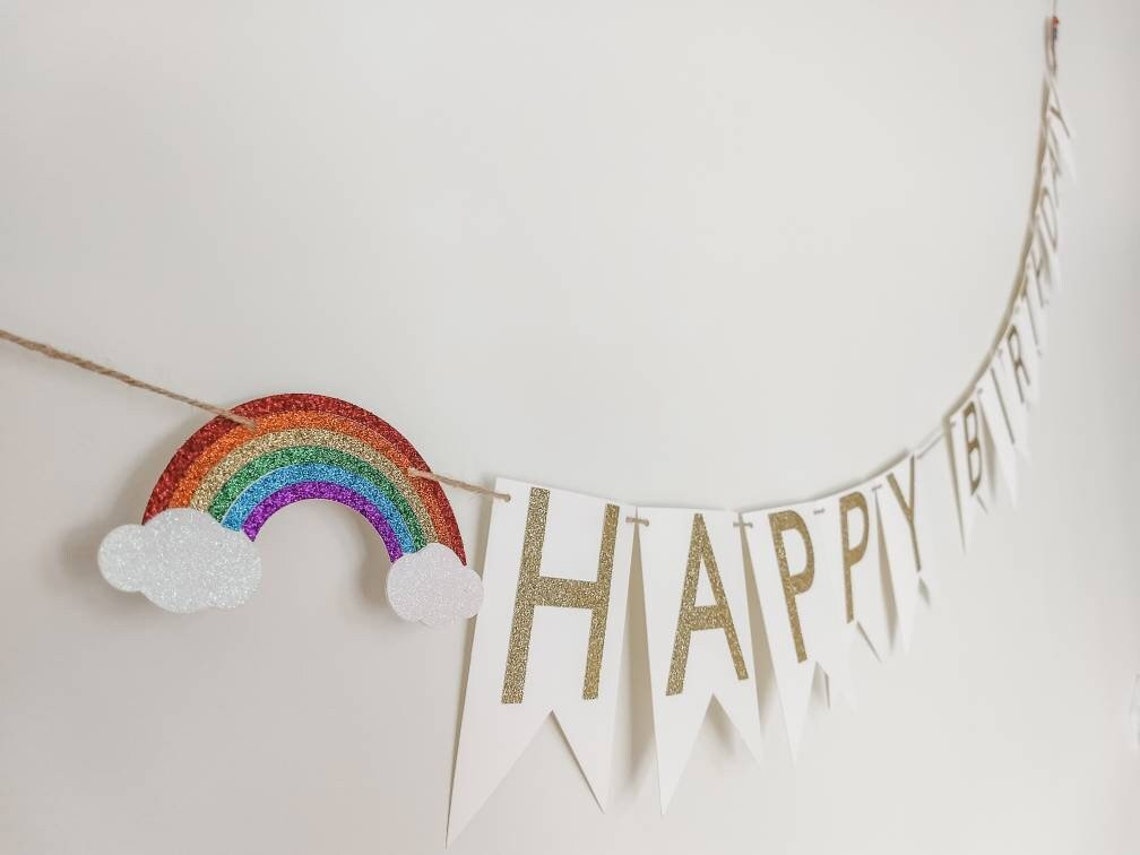 Rainbow Happy Birthday Banner Rainbow Birthday Decorations | Etsy