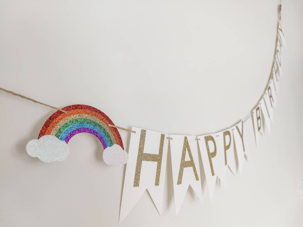 Rainbow Happy Birthday Banner Rainbow Birthday Decorations | Etsy