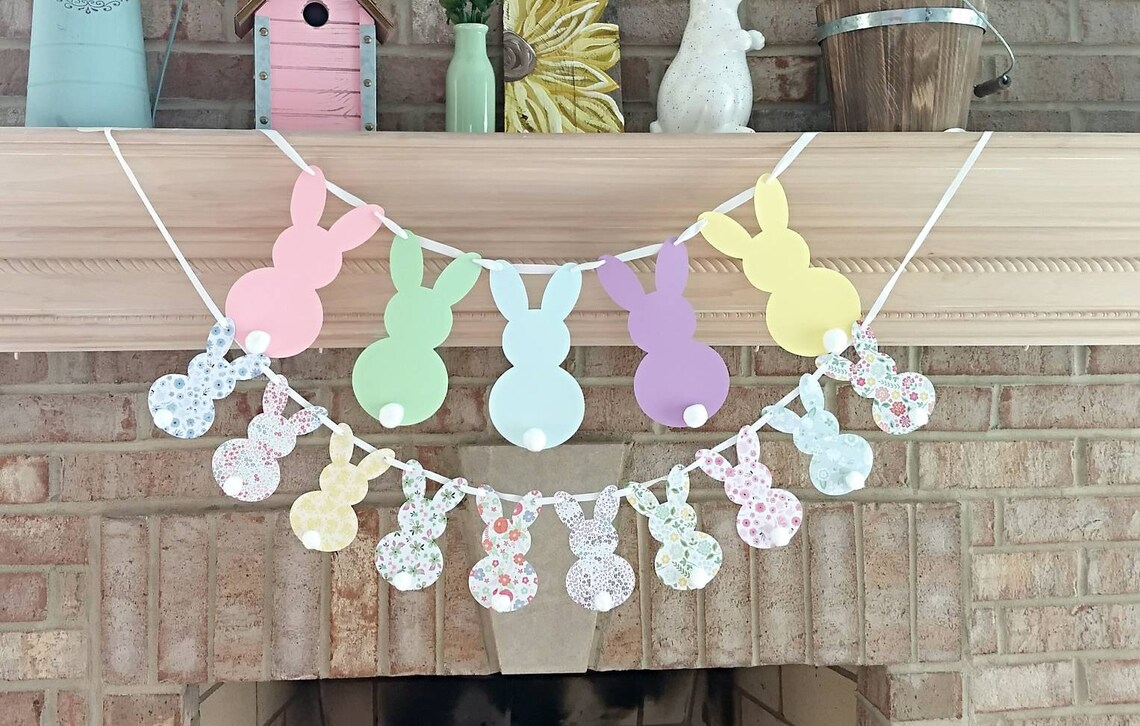 Bunny Banner Spring Banner Easter Garland Fireplace Decor - Etsy