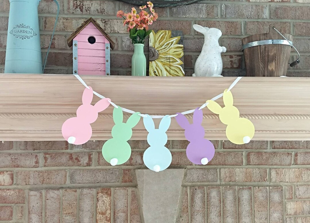 Bunny Banner, Spring Banner, Easter Garland, Fireplace Decor, Mantle ...