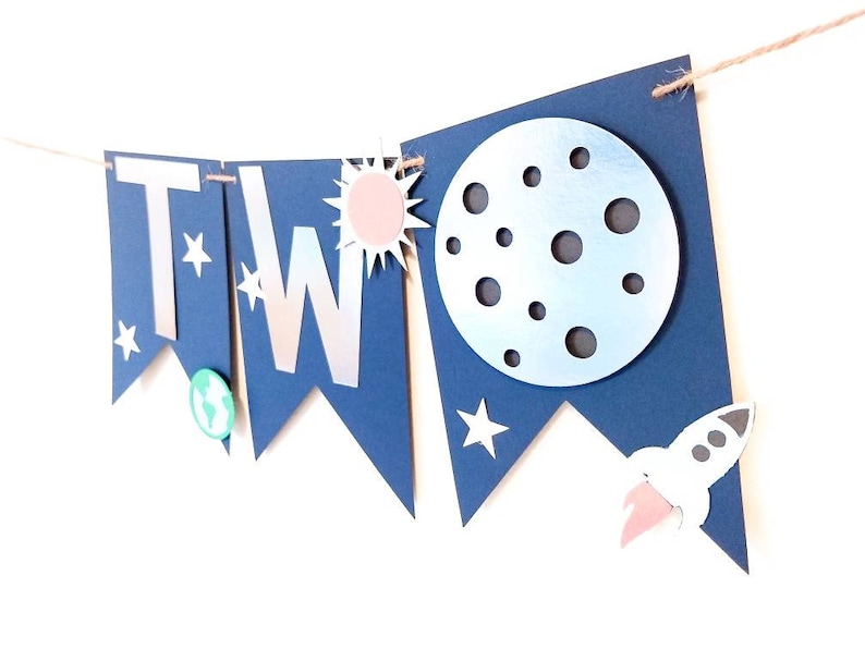 Space Banner Space Birthday Party Decorations Two the Moon - Etsy