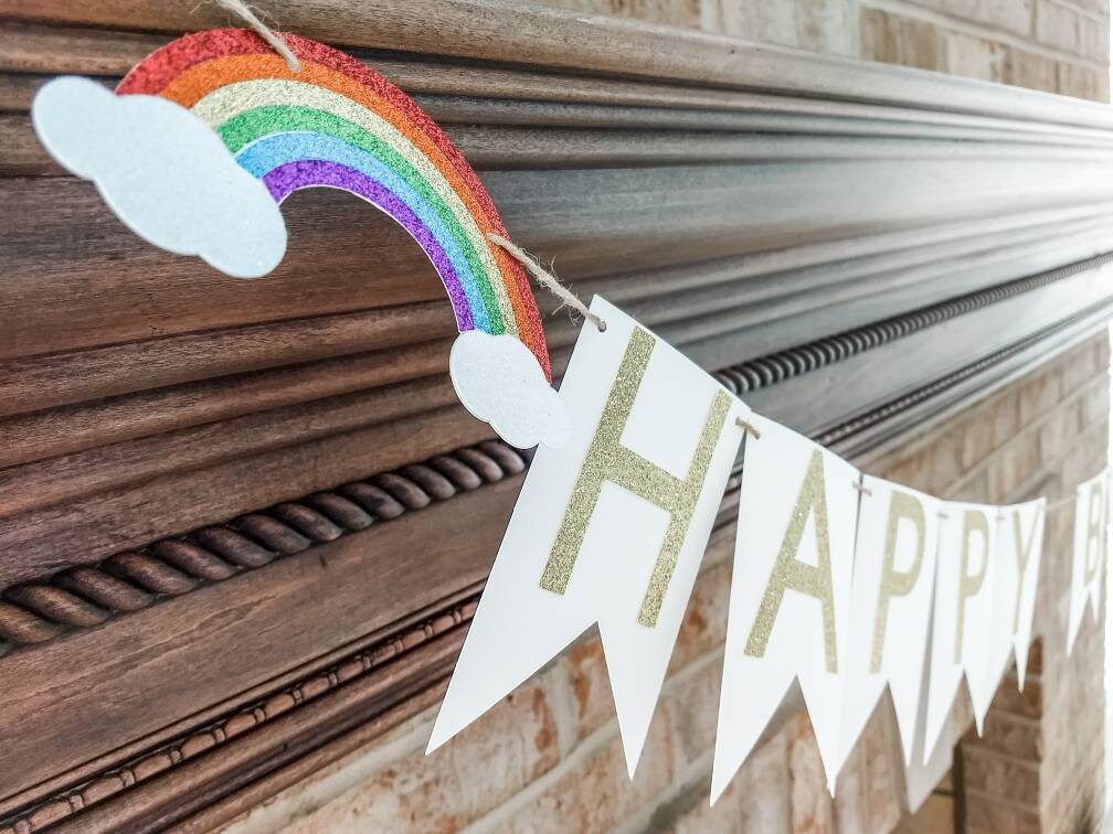 Rainbow Happy Birthday Banner Rainbow Birthday Decorations | Etsy