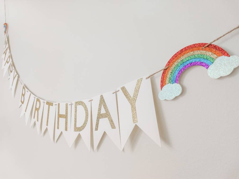 Rainbow Happy Birthday Banner Rainbow Birthday Decorations | Etsy