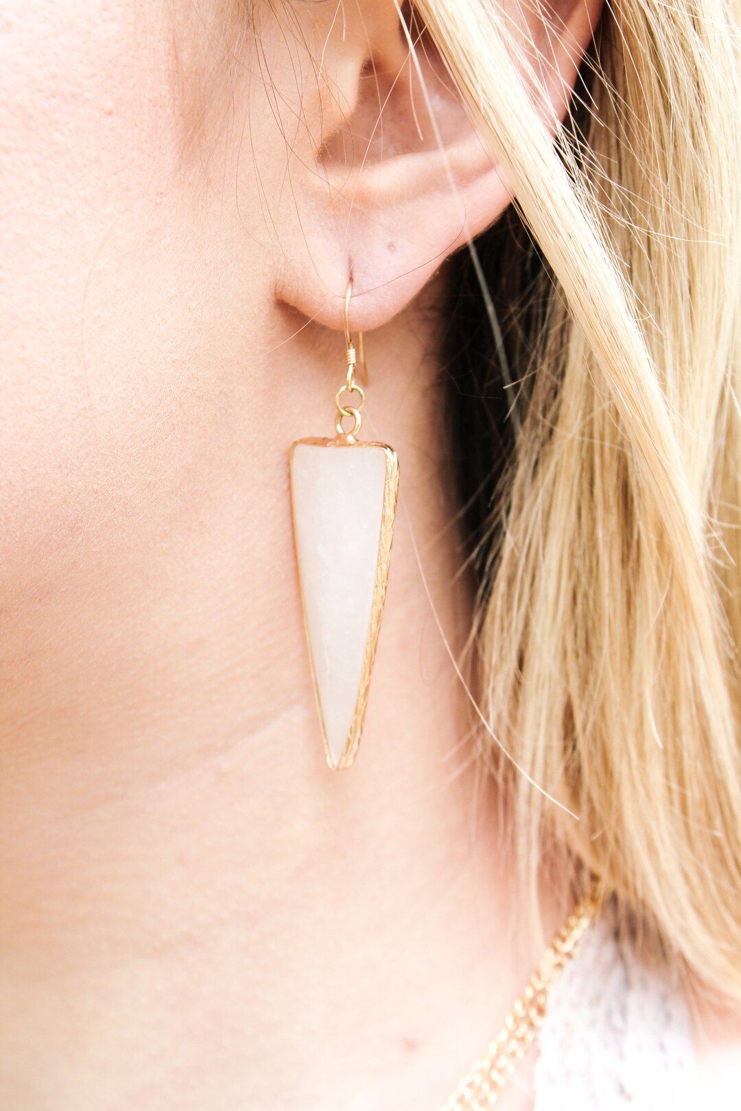 Rose Quartz Triangle Drop Earrings - Etsy