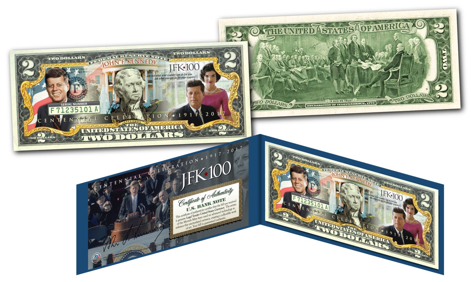 John F. Kennedy 100th Birthday Celebration Two Dollar Bill Genuine US ...
