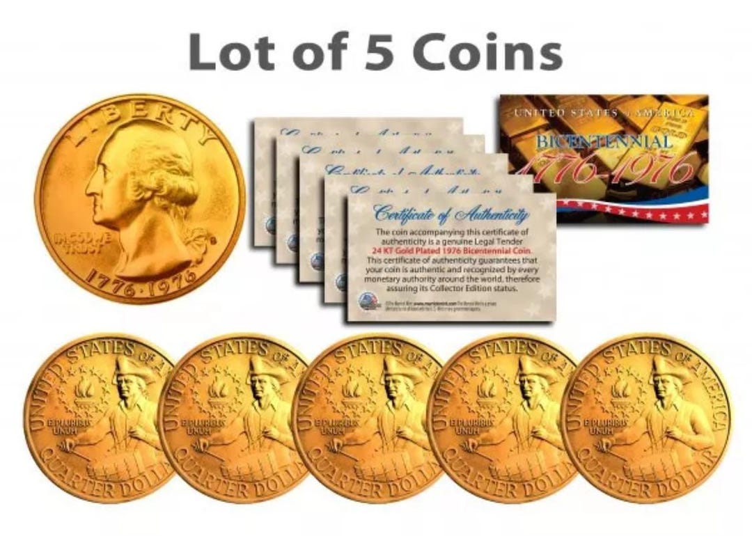 Bicentennial 1976 US Quarters 24K GOLD PLATED Coins W/ Capsules - Lot ...