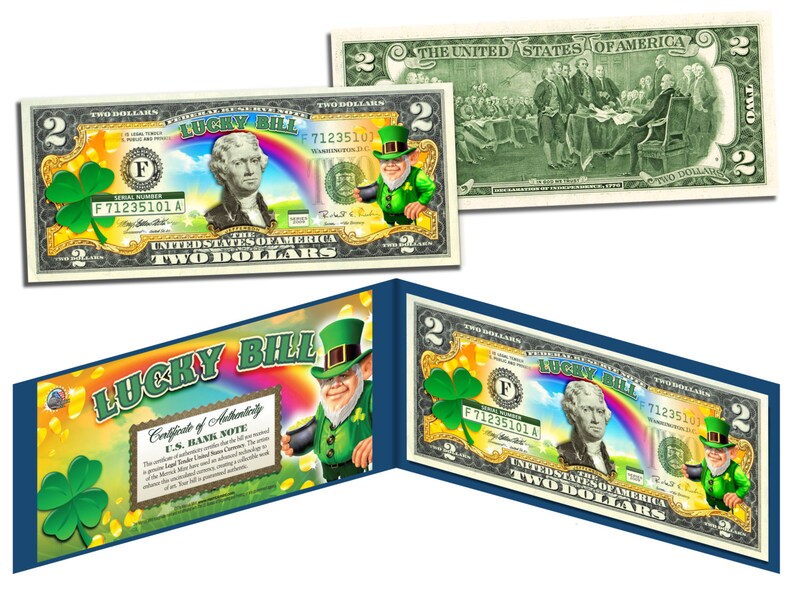 St. Patrick's Day LUCKY BILL Colorized Two Dollar Bill on | Etsy