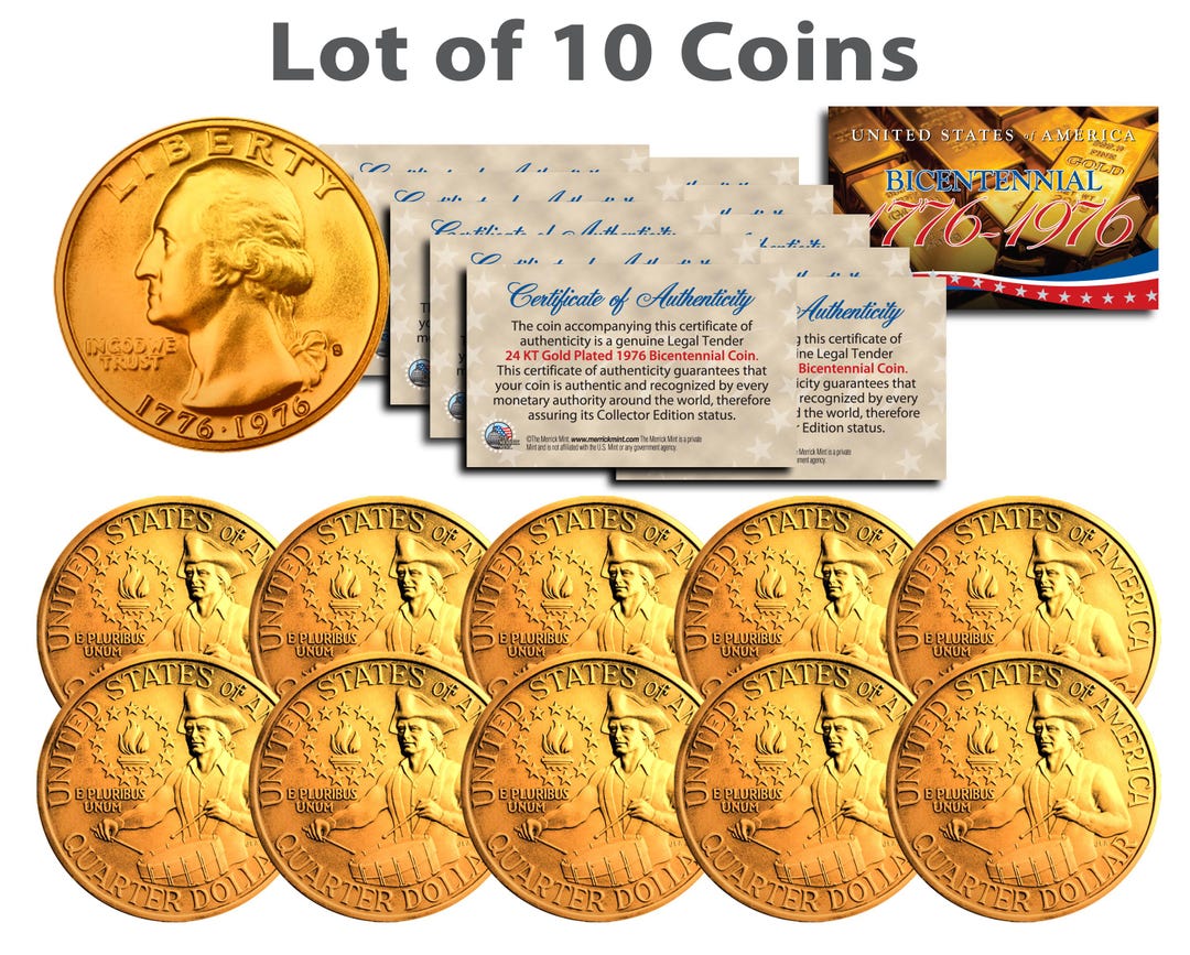 Bicentennial 1976 US Quarters 24K GOLD PLATED Coins W/ Capsules - Lot ...