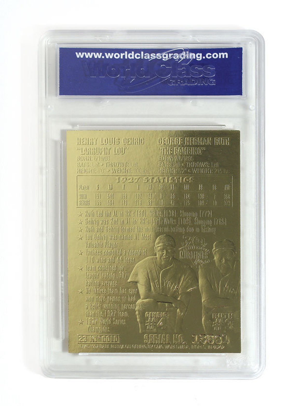 YANKEES MURDERERS' ROW * Babe Ruth / Lou Gehrig * 23K Gold Card - Gem ...
