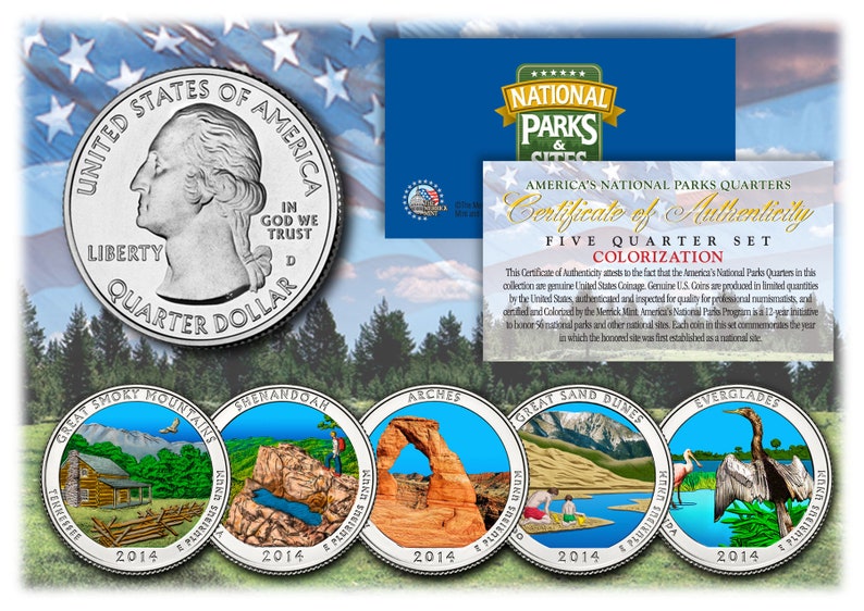 America the Beautiful COLORIZED Parks Quarter 5 Coin Sets - Etsy