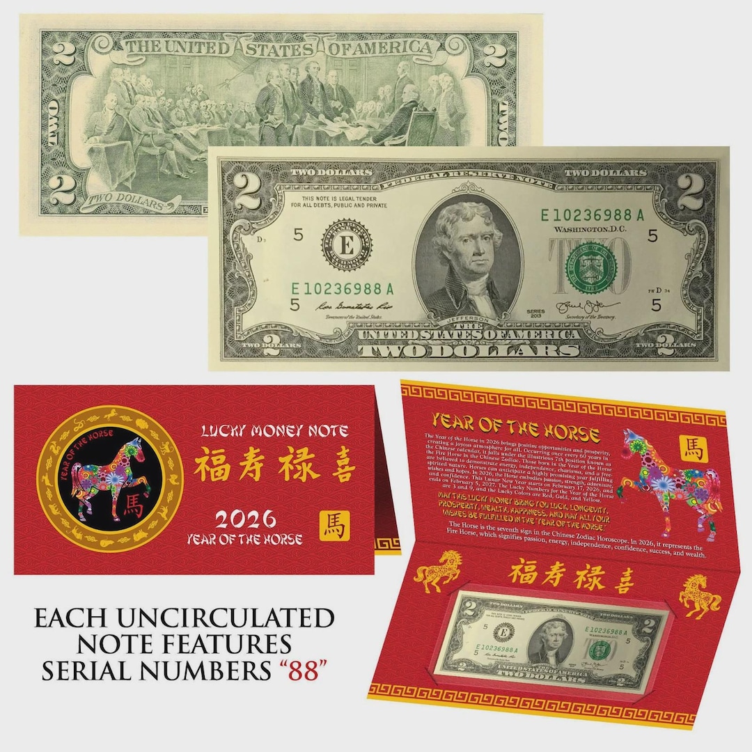 Serial Number With "88" 2026 Year of the Horse Lucky Money 2.00 Dollar ...
