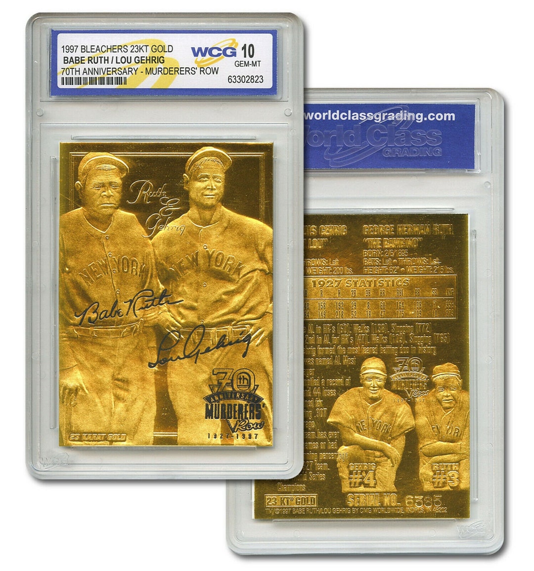 YANKEES MURDERERS' ROW * Babe Ruth / Lou Gehrig * 23K Gold Card - Gem ...