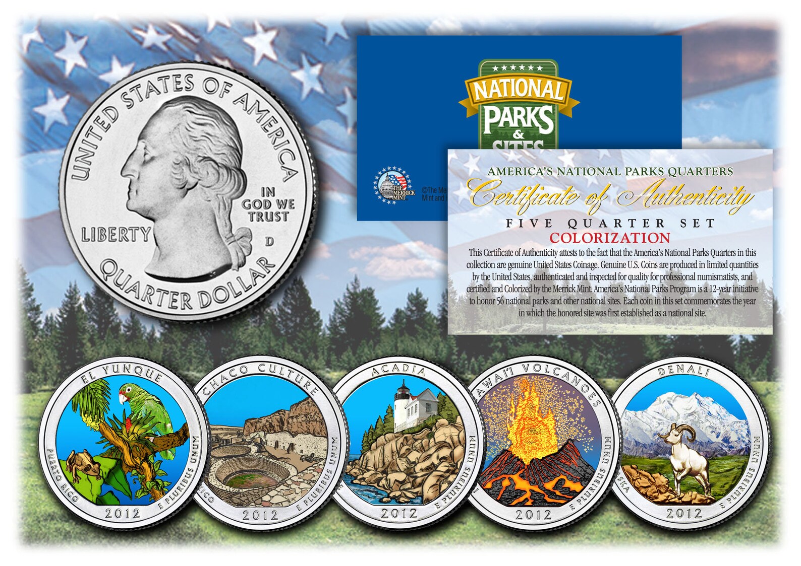 America the Beautiful COLORIZED Parks Quarter 5 Coin Sets - Choose Year ...