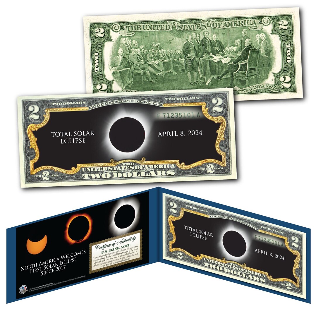 2024 TOTAL ECLIPSE Authentic Legal Tender U.S. 2 Dollar Bill in Vinyl ...