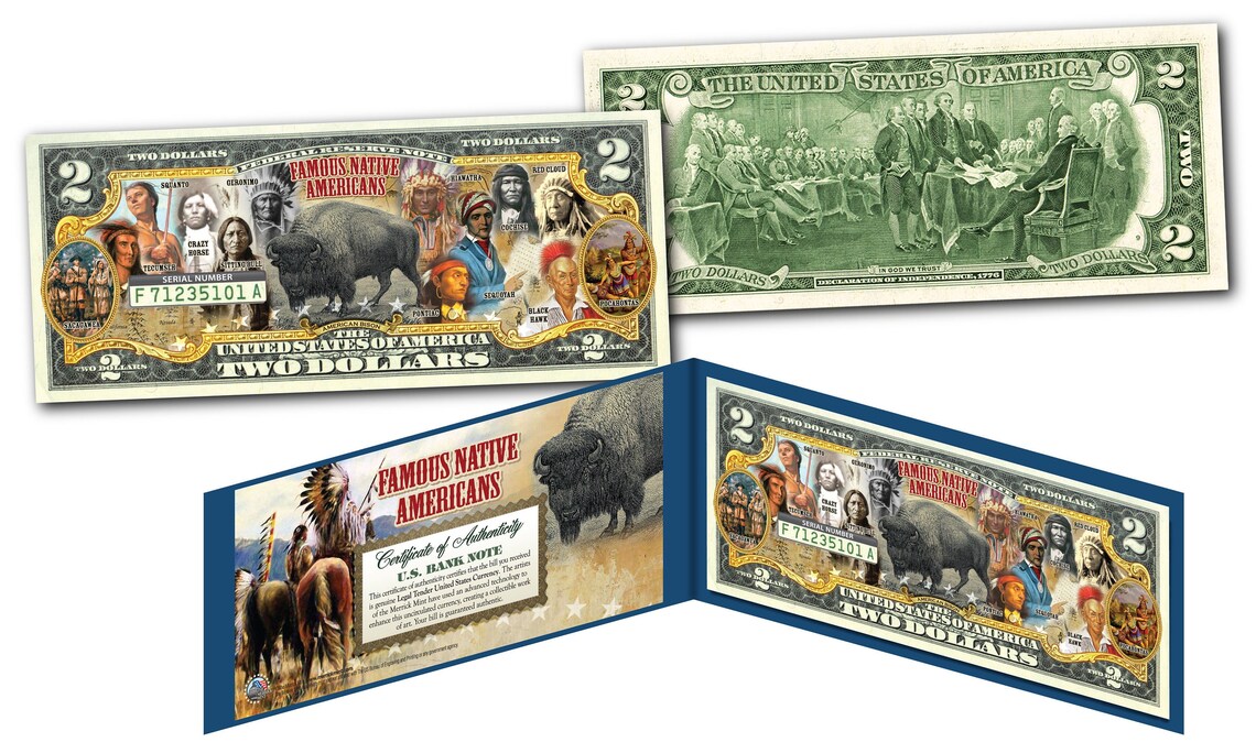 Famous Native Americans Two Dollar Bill - Ships Fast & FREE to U.S. - Etsy