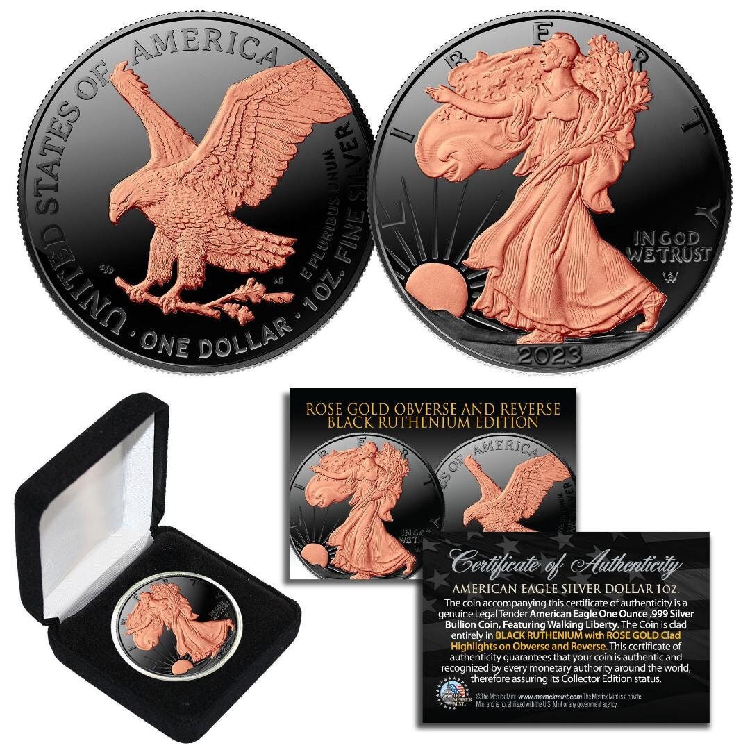 Black Ruthenium and ROSE Gold 1 Oz .999 Pure Silver 2023 American Eagle ...